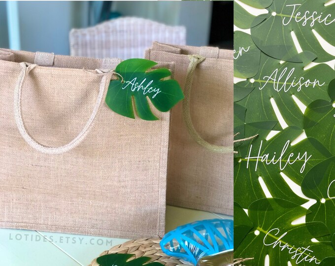 Palm Leaf Name Tag- Monstera Name Tag for Bags, Tropical Bachelorette ...