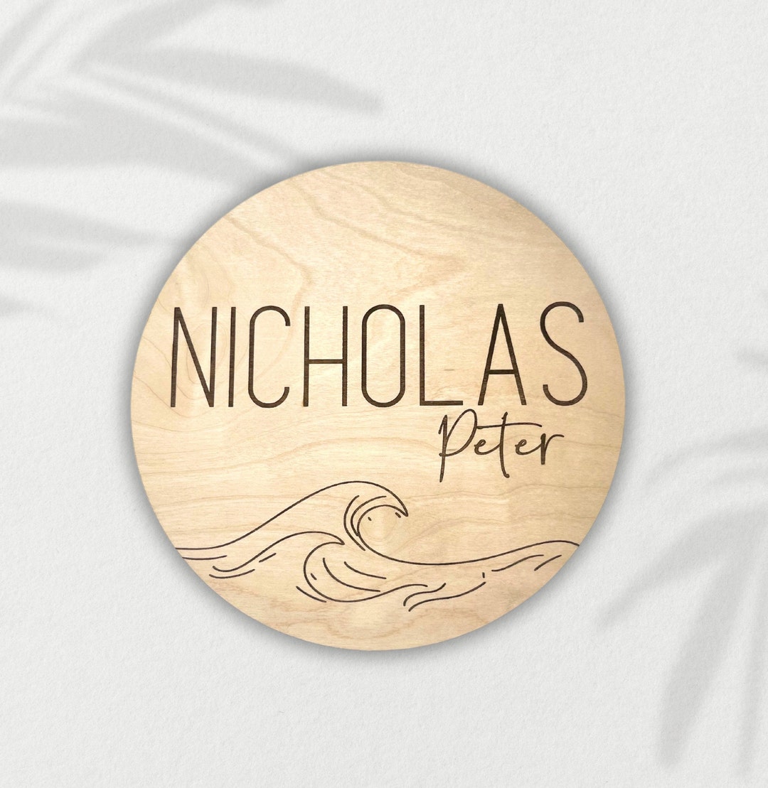 Baby Name Announcement Sign, Wave Wooden Baby Name Sign, Tropical ...