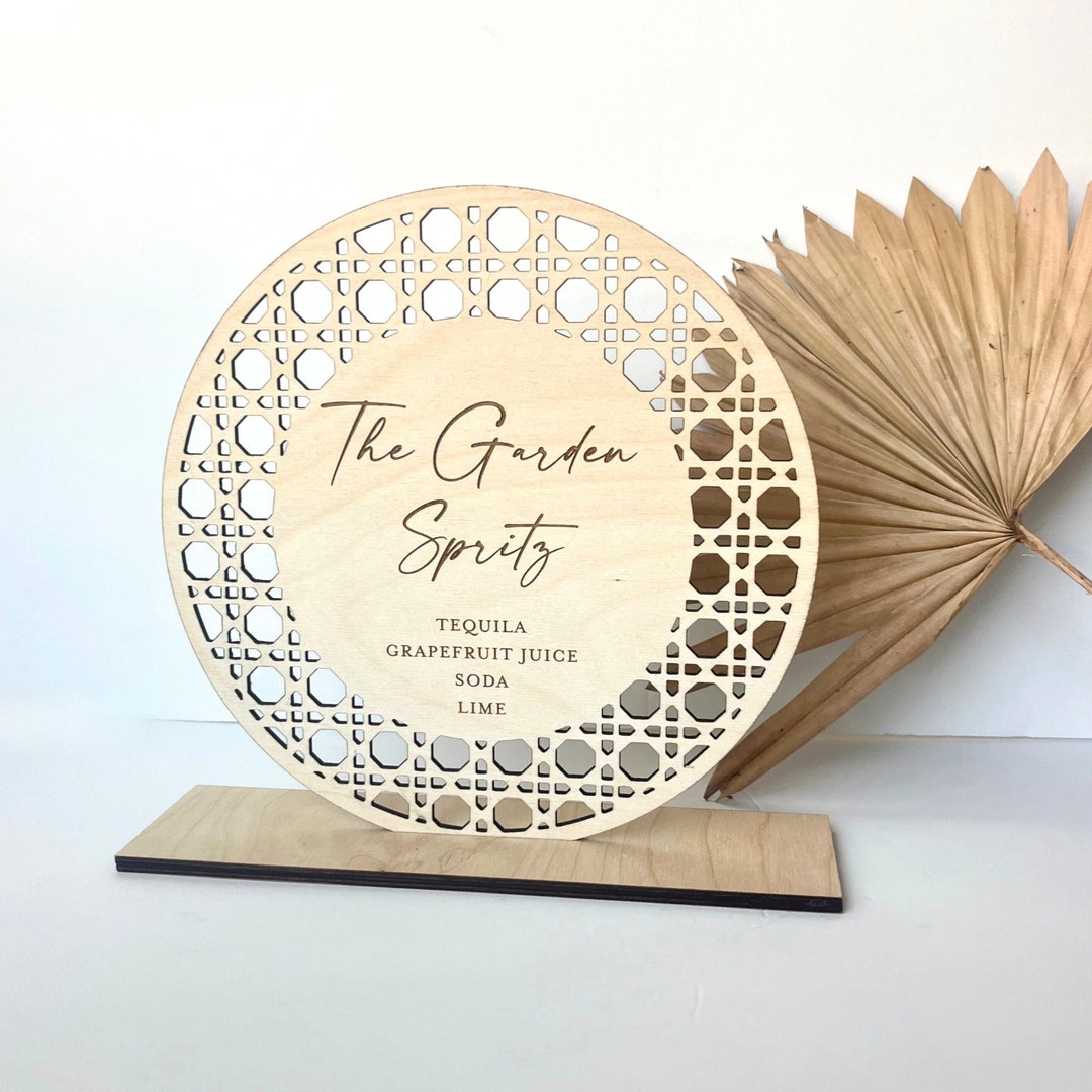 Rattan Bar Sign Signature Drink Bar Sign, Boho Bar Sign, Tropical Bar ...