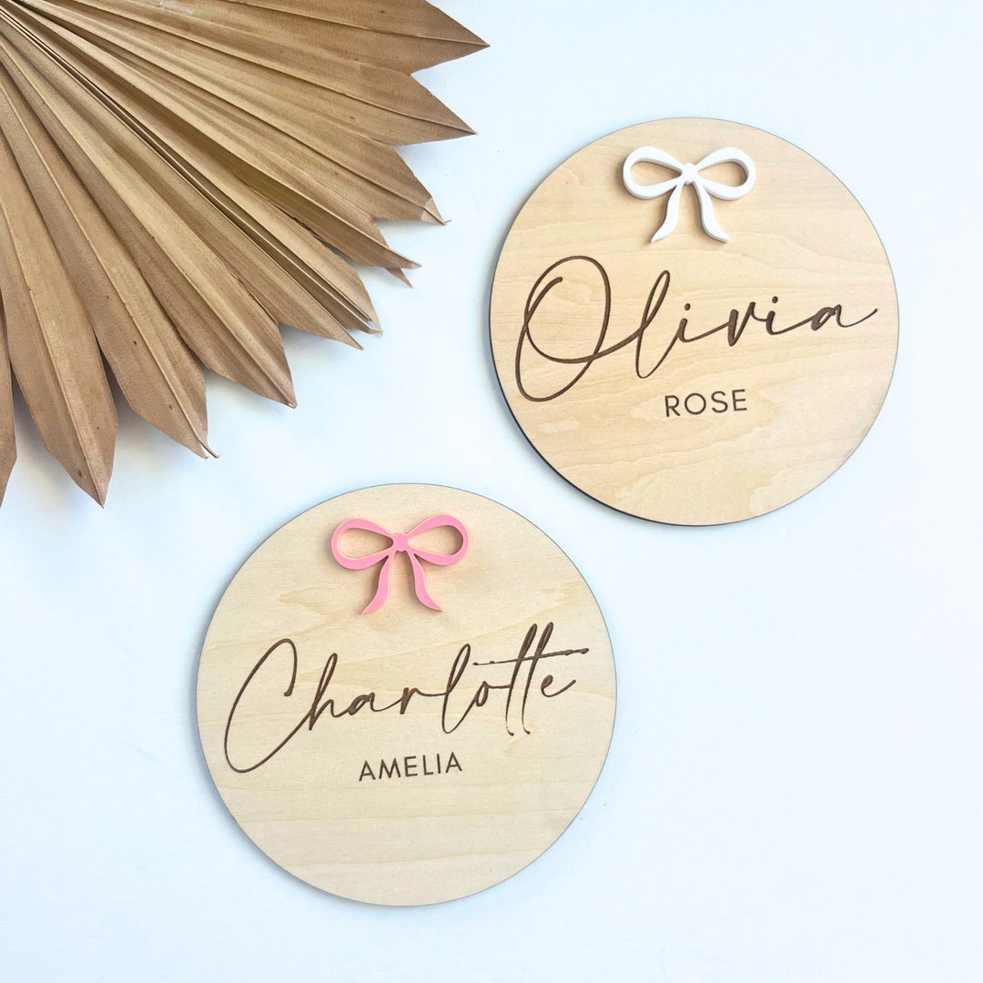 Bow Baby Name Announcement Sign, Bow Nursery Decor, Coquette Bow Baby ...