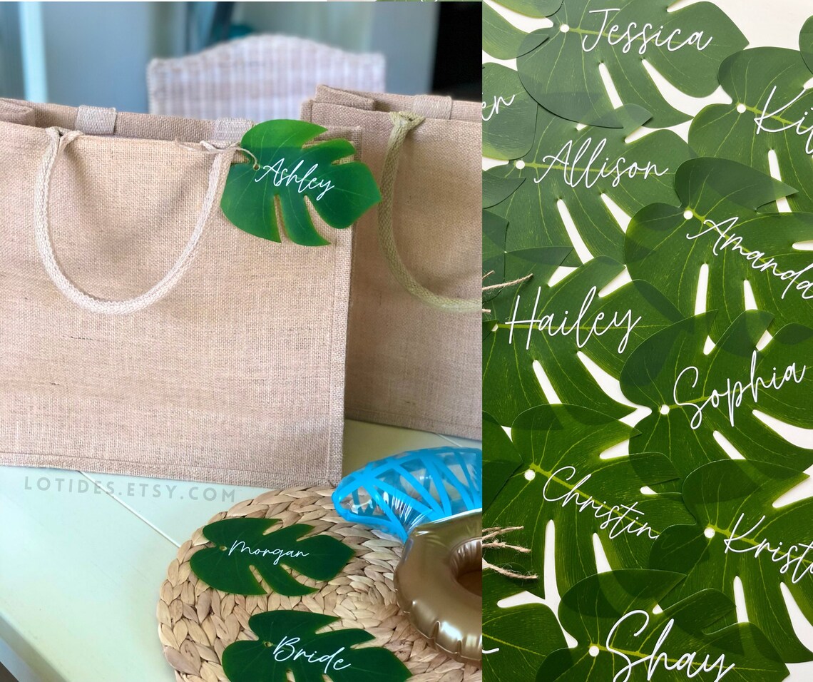 Palm Leaf Name Tag Monstera Name Tag for Bags Tropical - Etsy