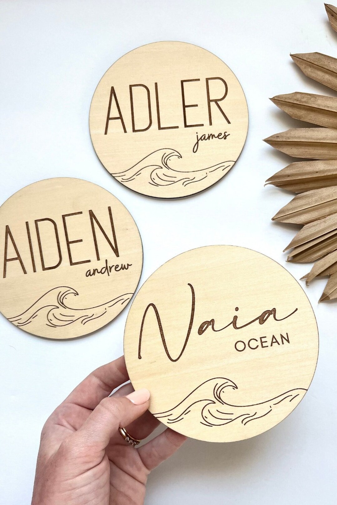 Baby Name Announcement Sign, Wave Wooden Baby Name Sign, Tropical ...