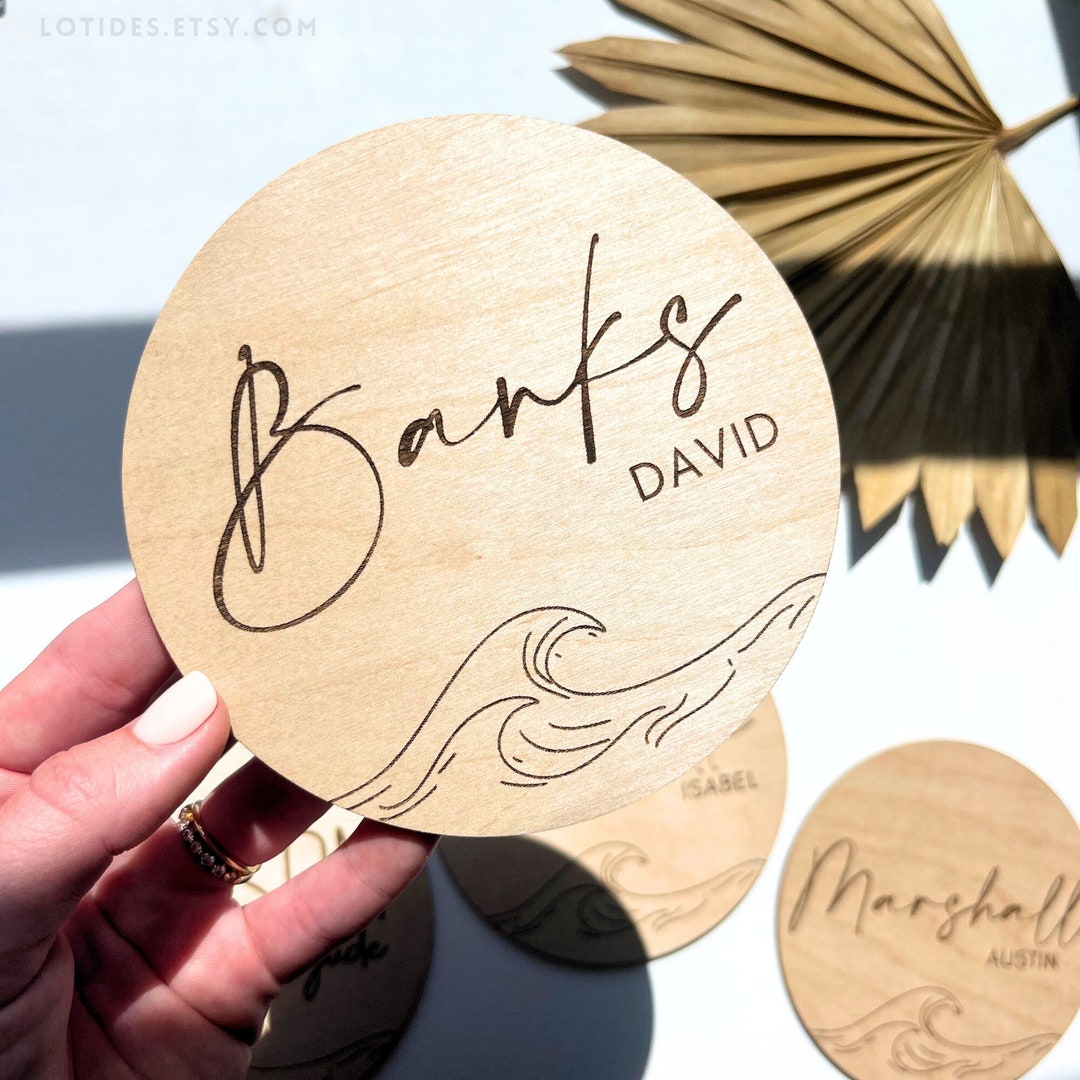 Wave Baby Name Announcement Sign, Wave Wooden Baby Name Sign, Tropical ...