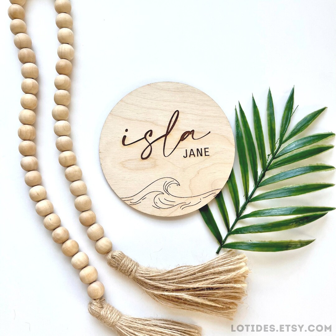 Baby Name Announcement Sign, Wave Wooden Baby Name Sign, Tropical ...