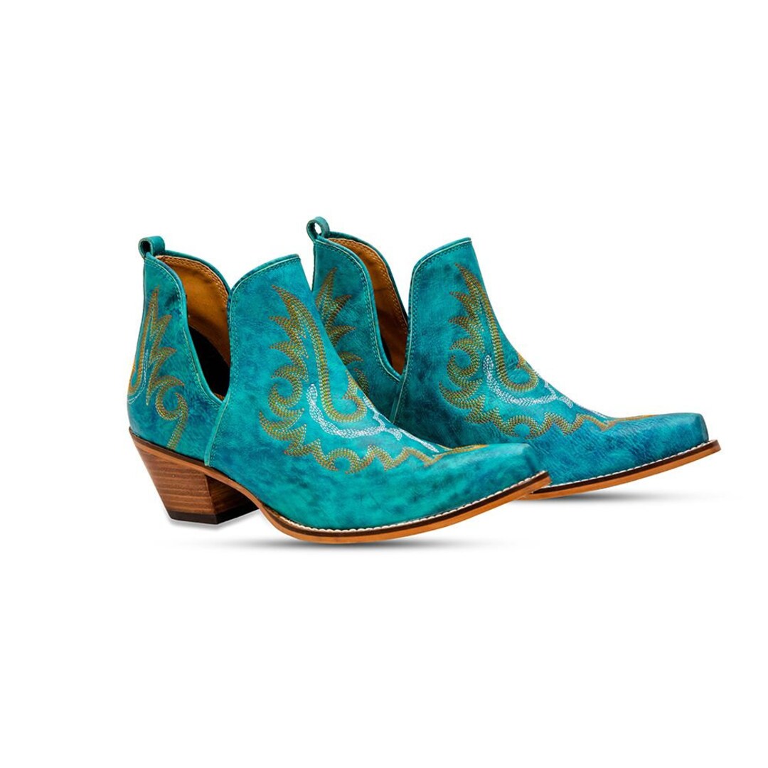 Turquoise Dream Western Leather Booties - Etsy