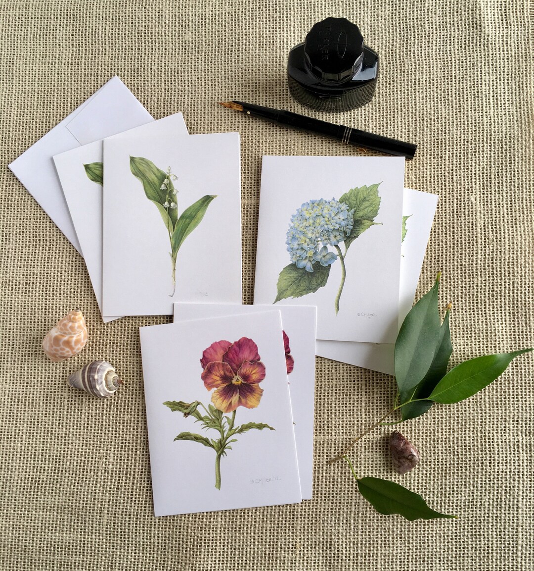 Assorted Package of 6 Blank Botanical Note Cards,2 Each of 3 Designs ...