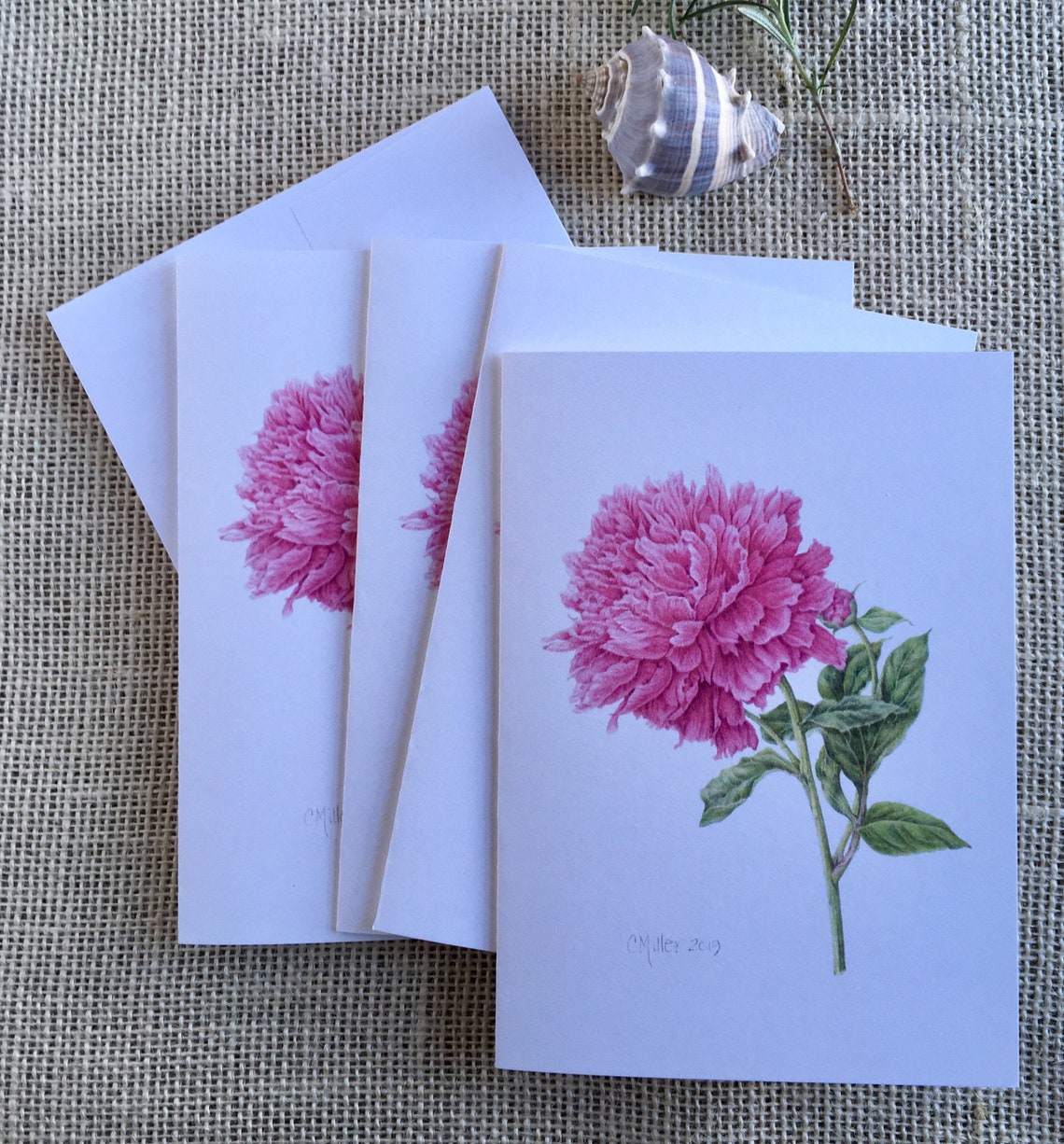 Pink Peony Note Cards - Package of 4 - Blank Note Cards With Envelopes ...