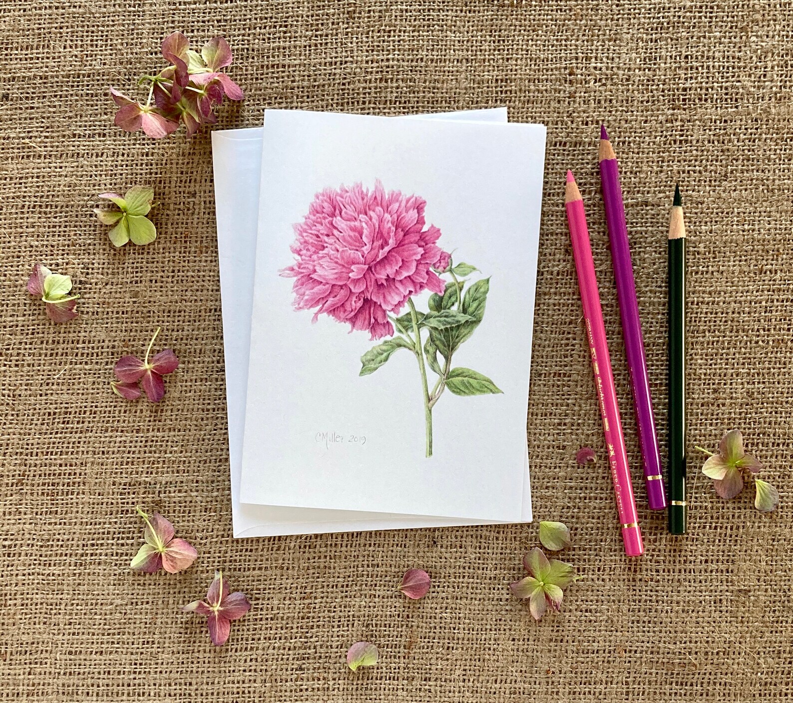 Pink Peony Note Cards - Package of 4 - Blank Note Cards With Envelopes ...