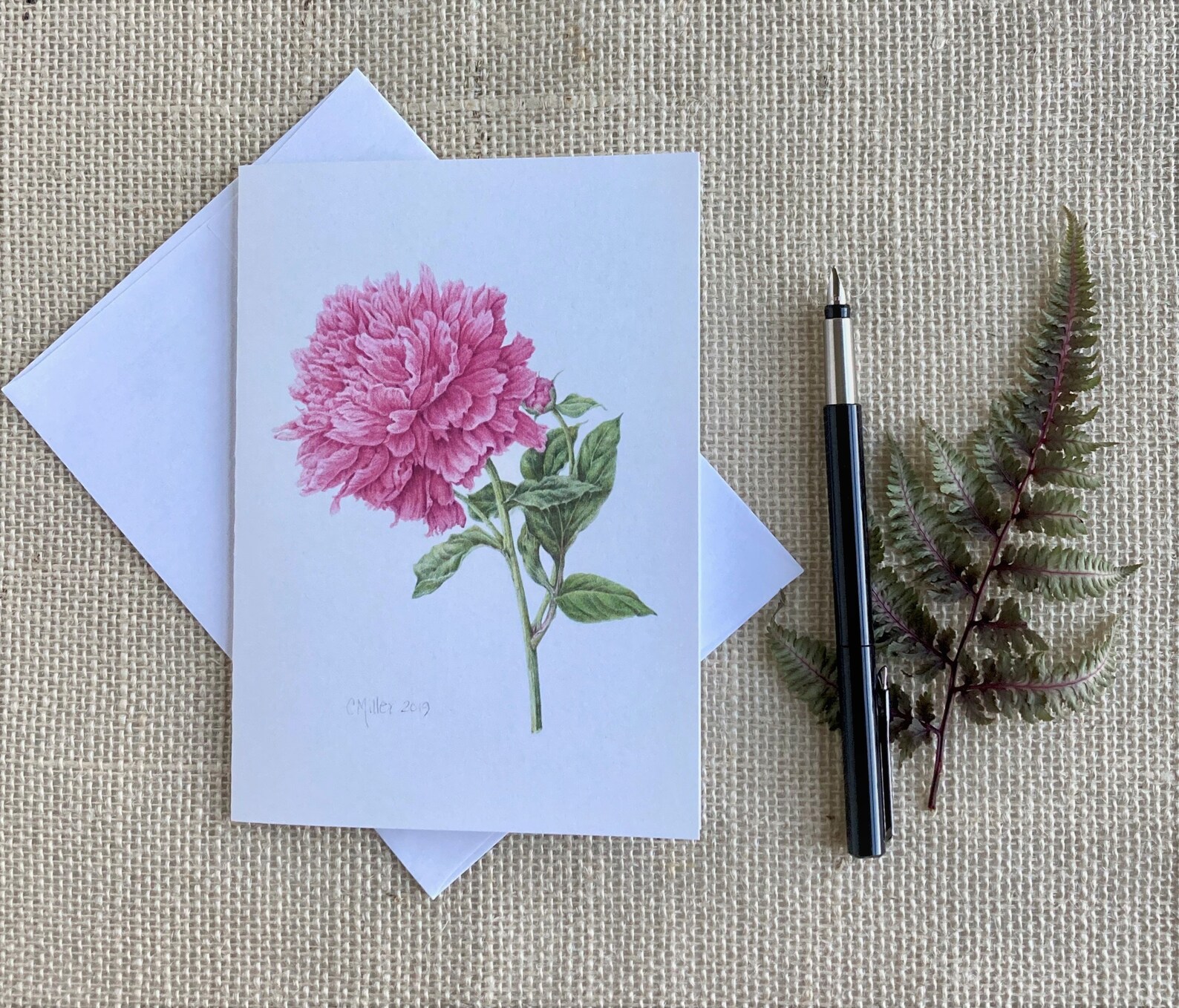 Pink Peony Note Cards - Package of 4 - Blank Note Cards With Envelopes ...