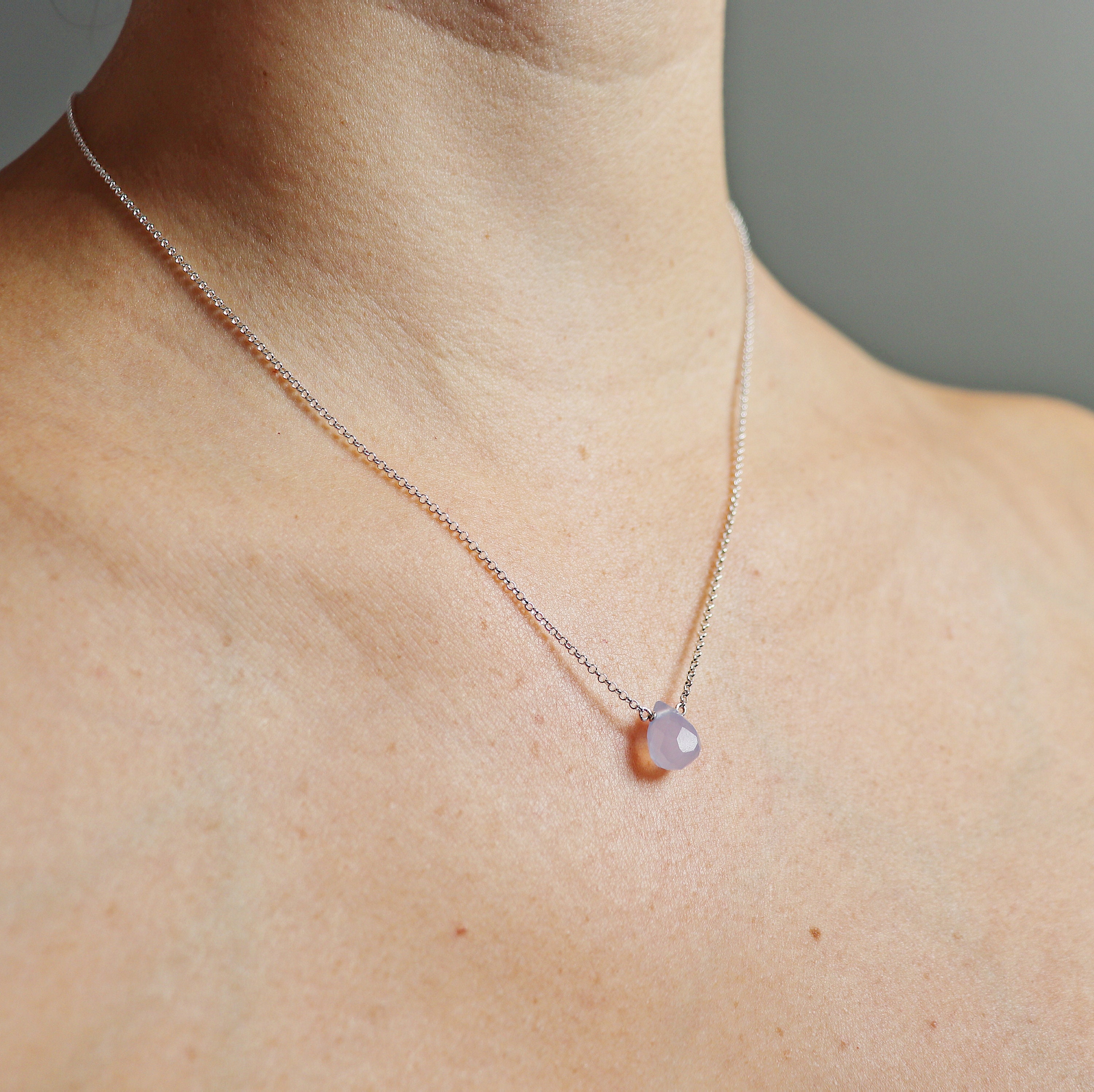 Light Blue Chalcedony Faceted Teardrop Necklace on Sterling Silver or ...