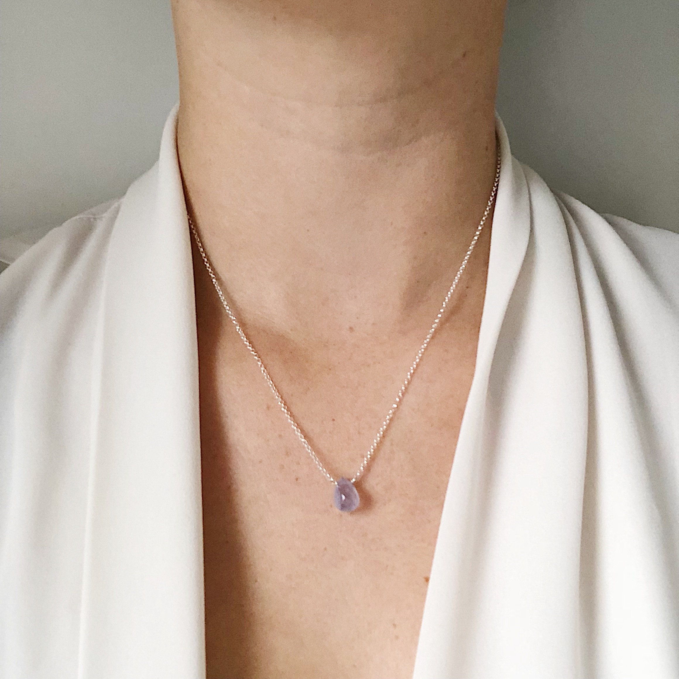 Light Blue Chalcedony Faceted Teardrop Necklace on Sterling Silver or ...