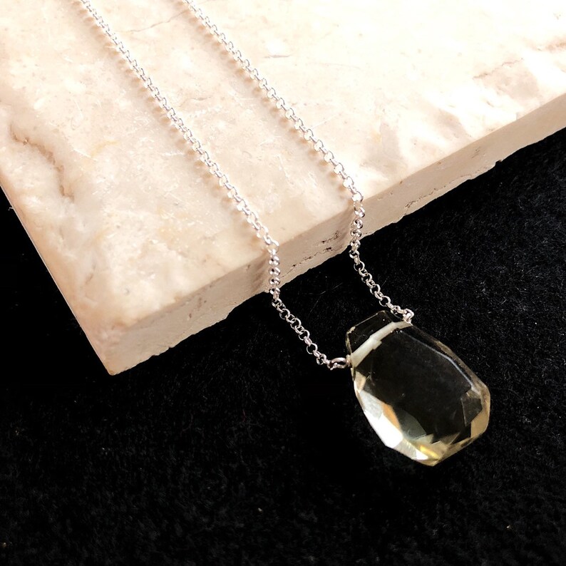 Light Yellow Lemon Topaz Hand-cut Teardrop Necklace on Sterling Silver ...