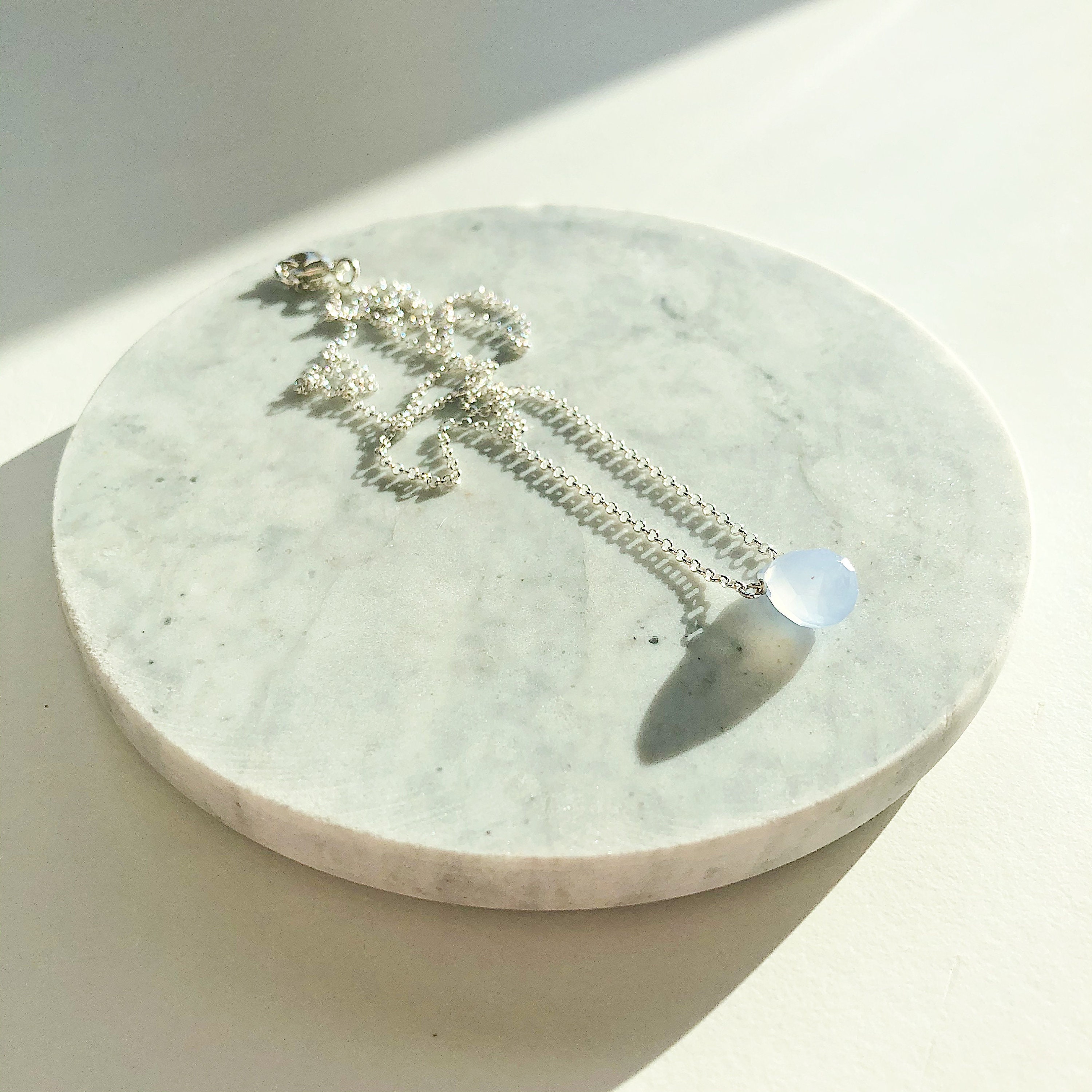 Light Blue Chalcedony Faceted Teardrop Necklace on Sterling Silver or ...