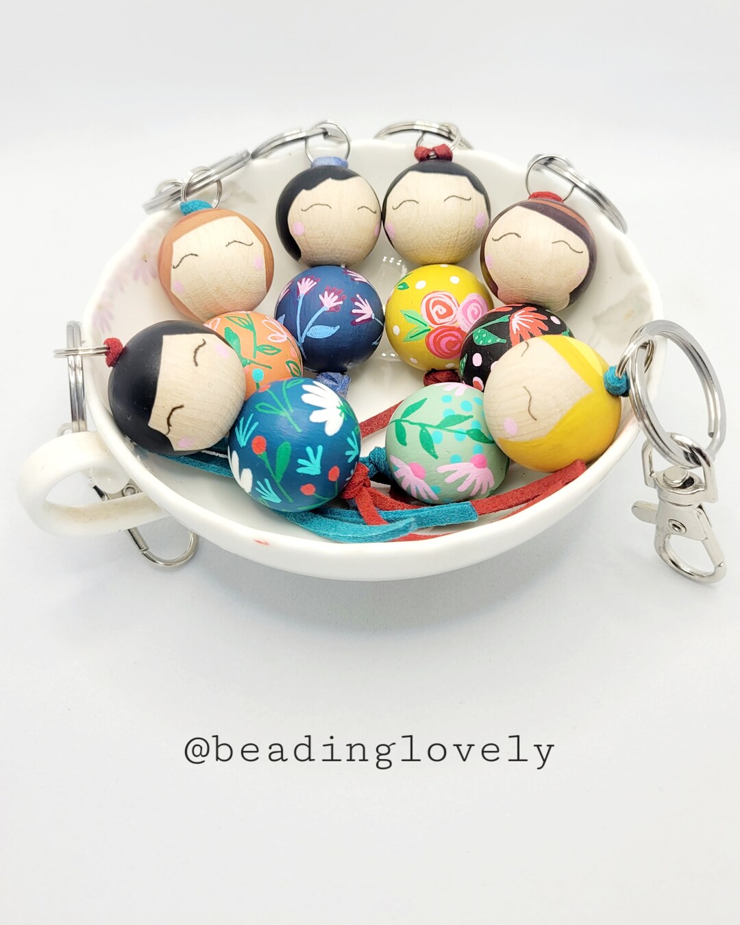 Beaded Ladies, Hand-painted Wooden Bead Keyring, Doll Keyring. - Etsy