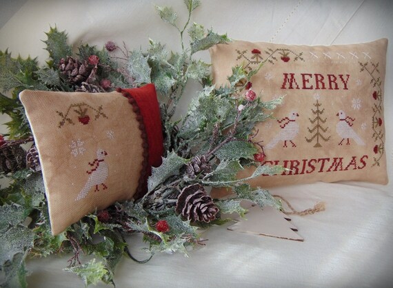 Merry Christmas Pillow and Pincushion / Cross Stitch Pattern | Etsy