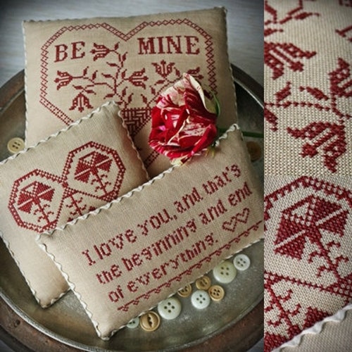Primitive Valentine Heart Pinkeeps Cross Stitch E Pattern PDF - Etsy