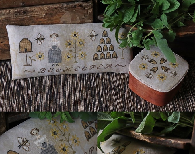 Beekeeper / Primitive Cross Stitch Pattern / Digital Pattern / - Etsy