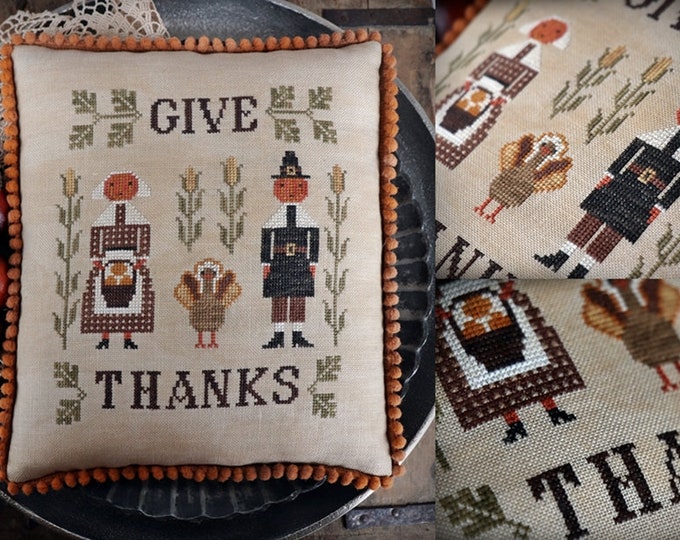 Pumpkin Pilgrims / Primitive Cross Stitch Pattern / Thanksgiving / PDF ...