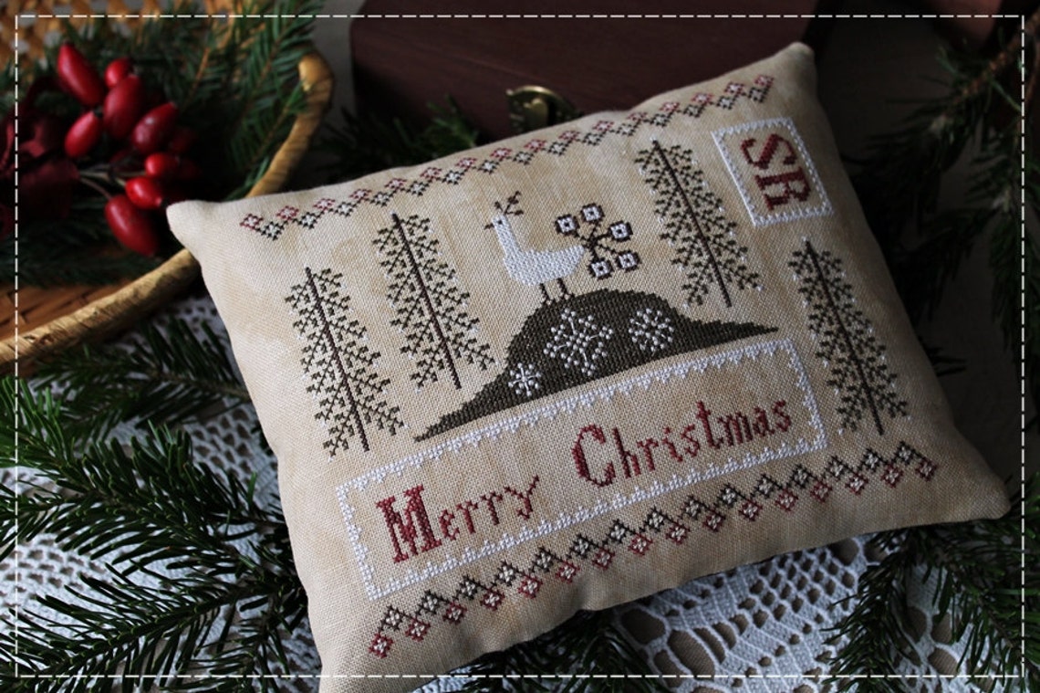 Merry Christmas / Primitive Cross Stitch Pattern | Etsy