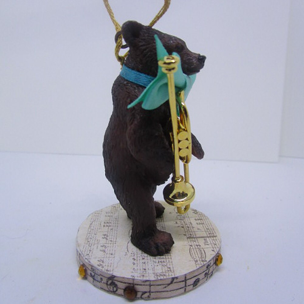 Trombone Ornament - Brown Bear Ornament - Bow Tie Ornament - Bear ...