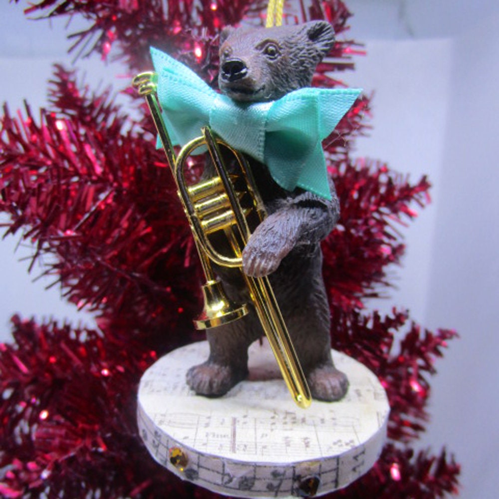 Trombone Ornament - Brown Bear Ornament - Bow Tie Ornament - Bear ...