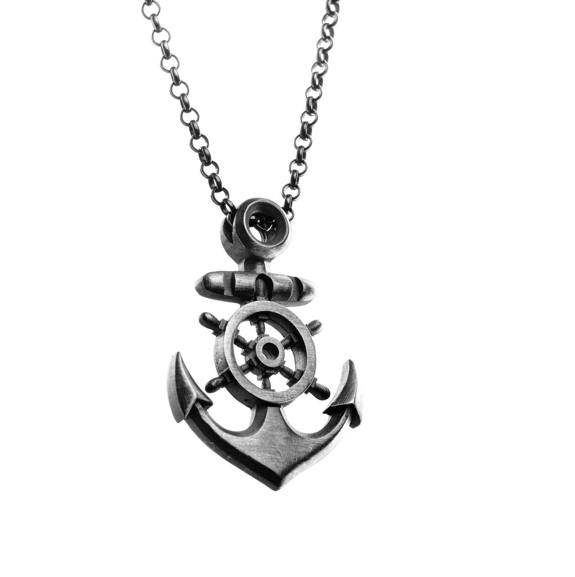 Silver Anchor Pendant Necklace For Man Sailor Navy Necklace Etsy