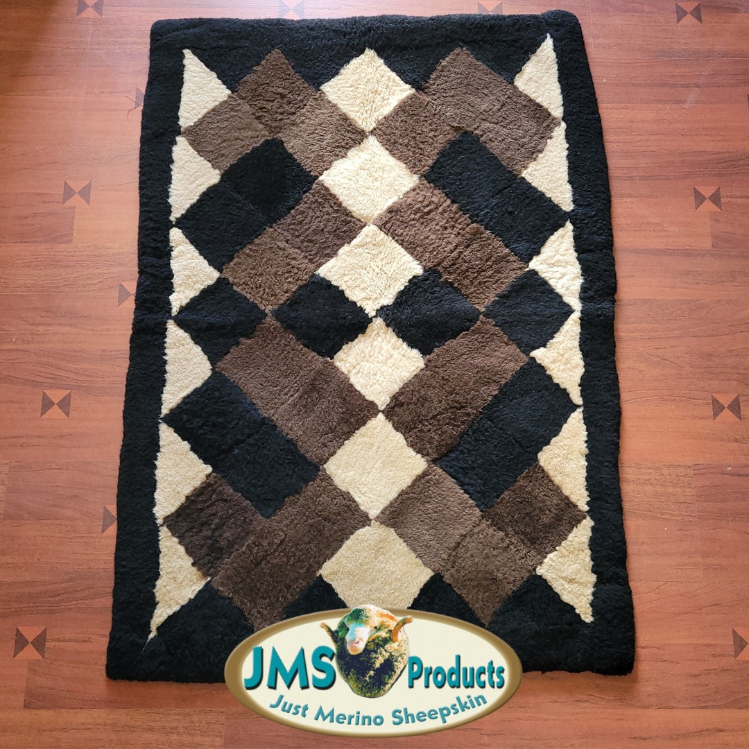 Just Merino Sheepskin Mosaic Floor Rug. Real Wool-on-leather for Home ...