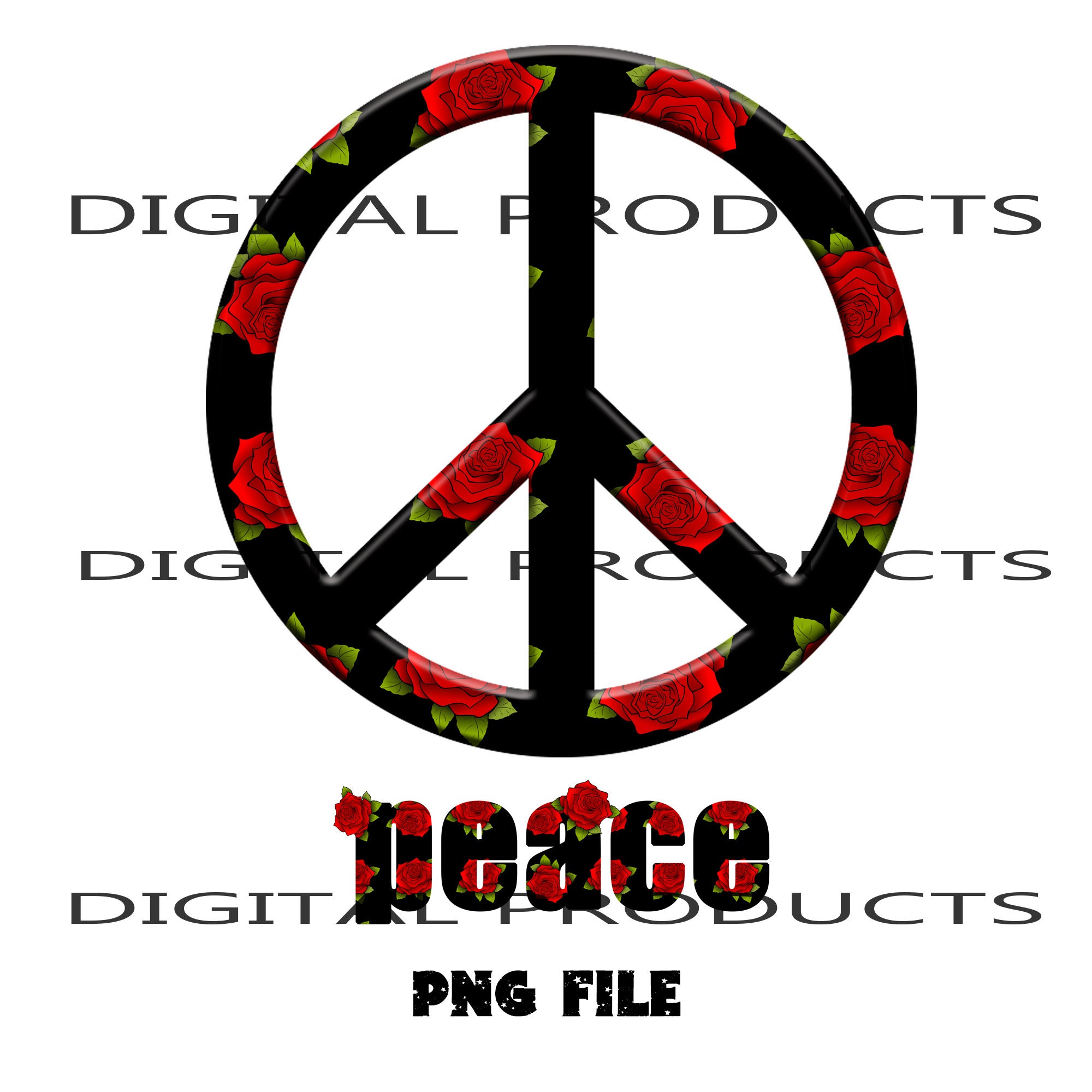 Peace Sign With Roses and Text PNG Sublimation Pngdigital | Etsy