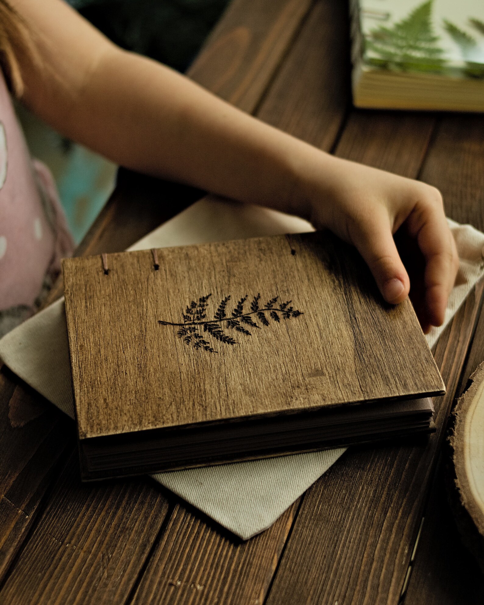 Fern Leaf Wooden Notebook A6, Small Engraved Journal, Pocket Size ...