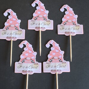 Gnome It's a Girl 12 Cupcake Toppers - Baby Gnome Party -it's a Girl ...