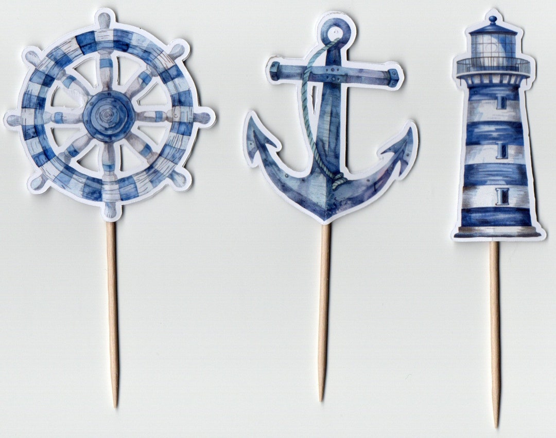 Nautical Cupcake Toppers, Under the Sea Party, Theme Birthday Decor ...