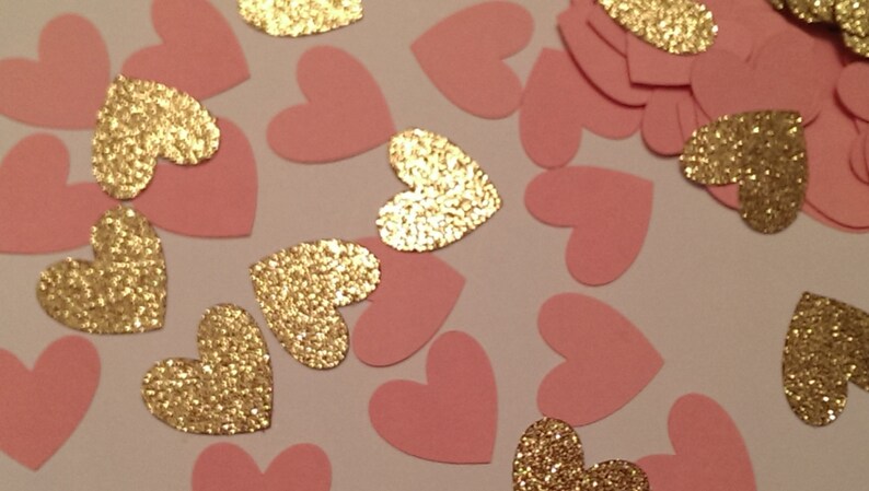 Pink and Gold Heart Confetti-Table scatter Bridal Shower | Etsy