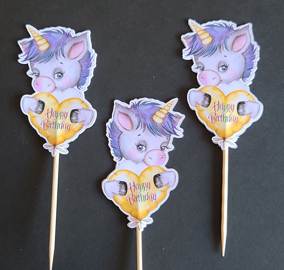 Baby Unicorn Birthday 12 Cupcake Toppers - Baby Unicorn Party - Unicorn ...