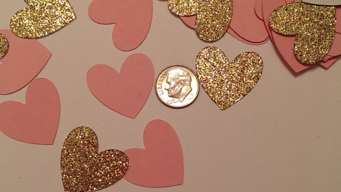 Pink and Gold Heart Confetti-Table scatter Bridal Shower | Etsy