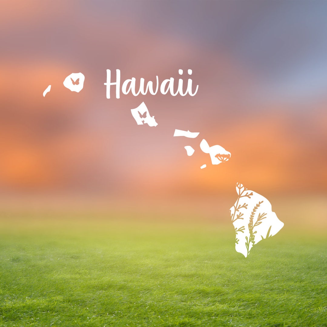Hawaii Decal, HI Island Map Vinyl Sticker, Waterproof Sticker, Car ...