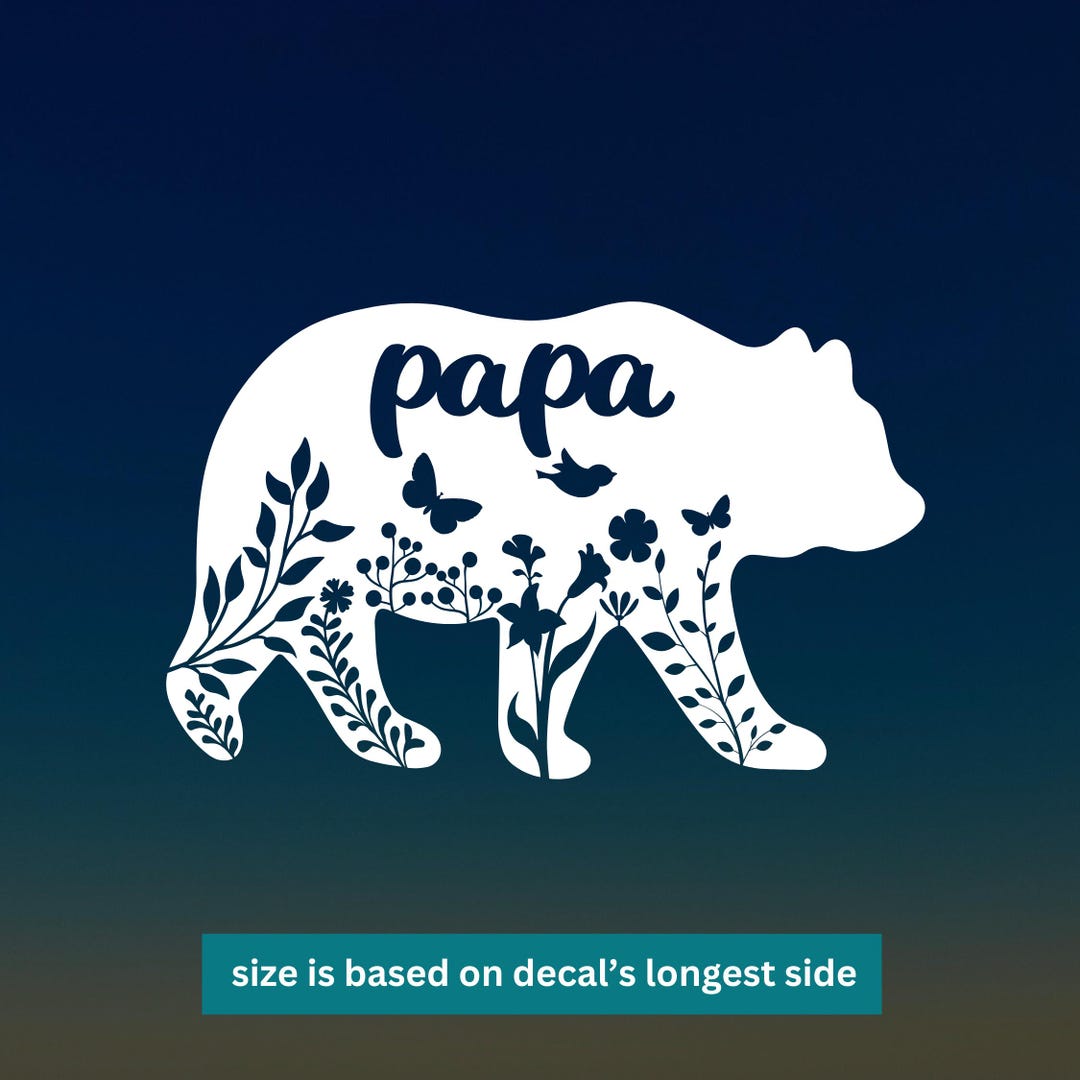Papa Bear Decal, Floral Bear Vinyl Decal, Waterproof Vinyl Sticker ...