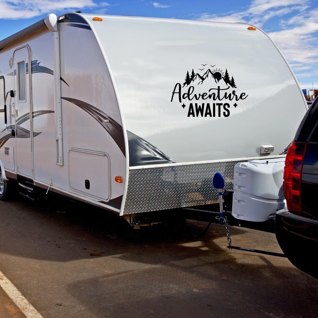 Adventure Awaits Decal for RV Camper, Waterproof RV Decal, Mountains ...