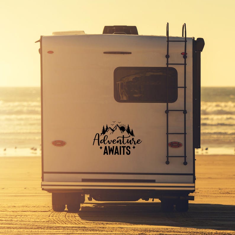 Adventure Awaits Decal for RV Camper, Waterproof RV Decal, Mountains ...