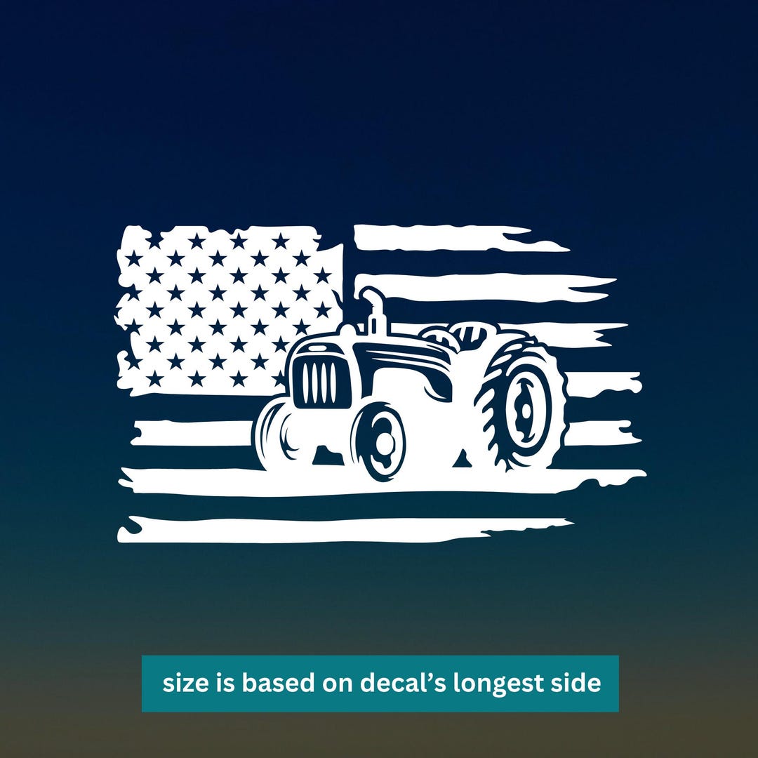 Tractor American Flag Decal, Farmer Decal, Waterproof Vinyl Sticker ...