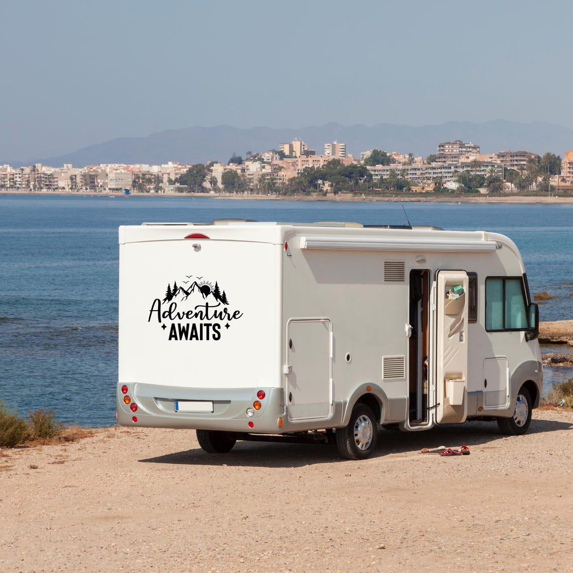 Adventure Awaits Decal for RV Camper, Waterproof RV Decal, Mountains ...