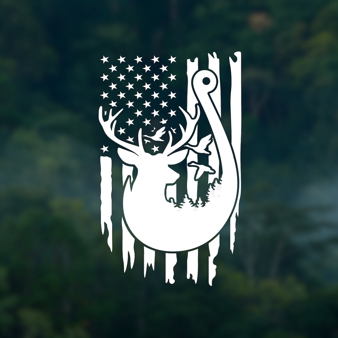 Hunting/fishing Vinyl Decal, Deer and Fish Vinyl Sticker, Waterproof ...