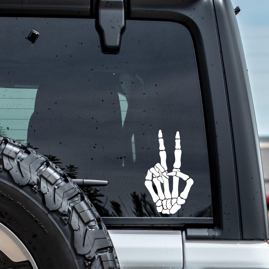 Skeleton Peace Sign Vinyl Sticker, Waterproof Vinyl Decal, Funny Car ...