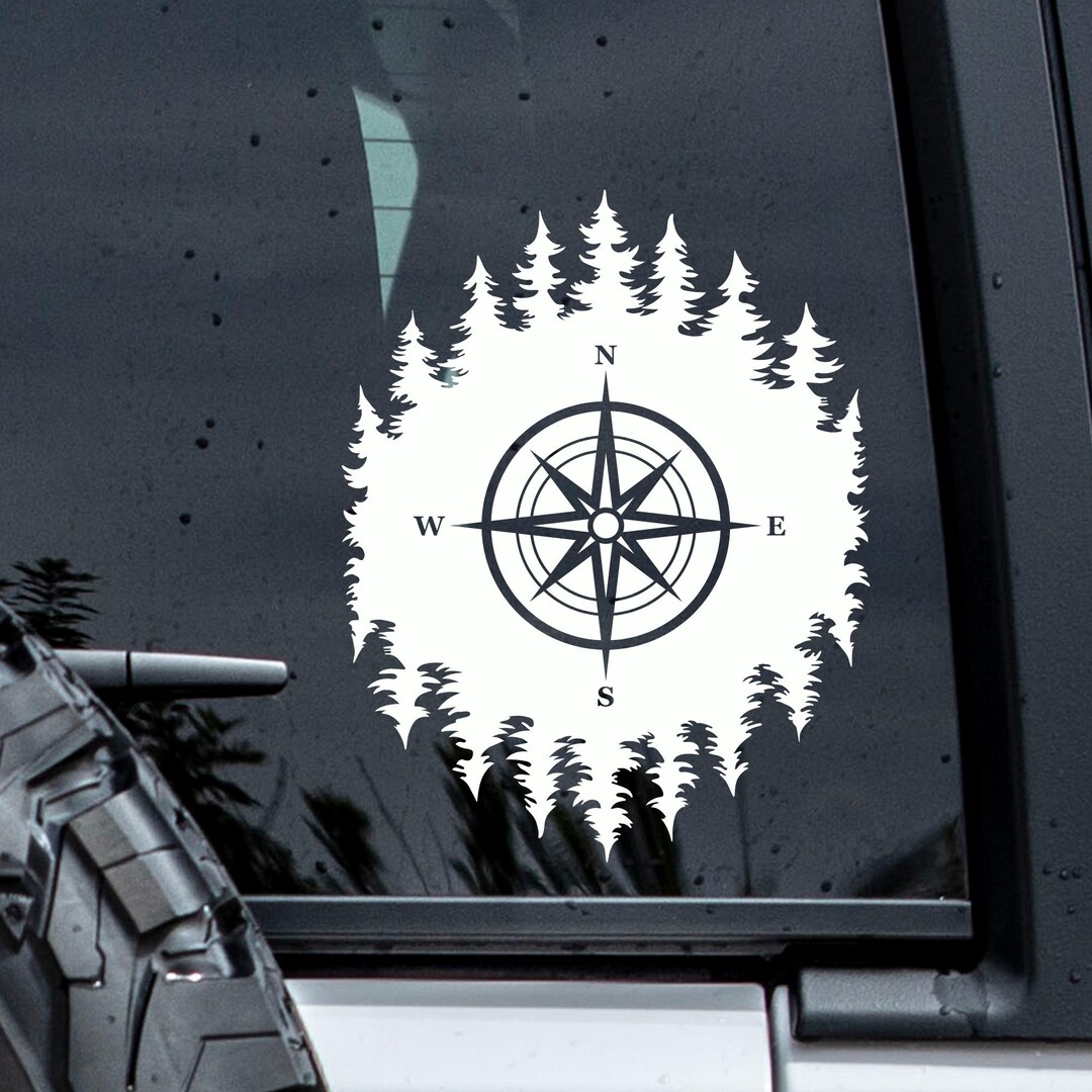 Trees and Compass Decal for RV Camper, Waterproof Compass Car Decal ...