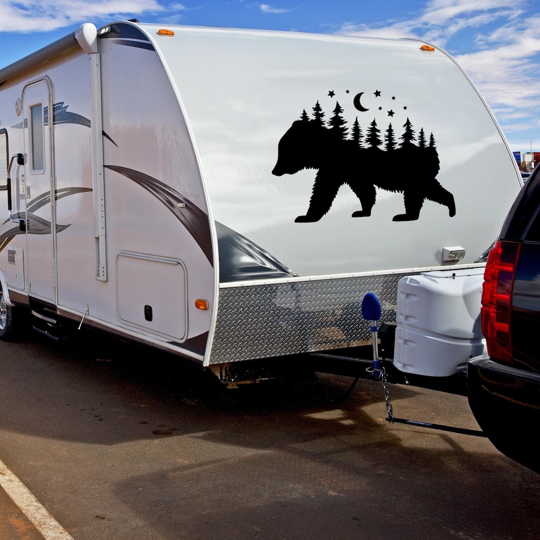 Bear Decal for RV Camper, Waterproof RV Decal, Mountains Camper Large ...