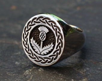 Men's Scottish Thistle Lion Rampant Signet Ring, S24, Celtic Ring, Mens ...