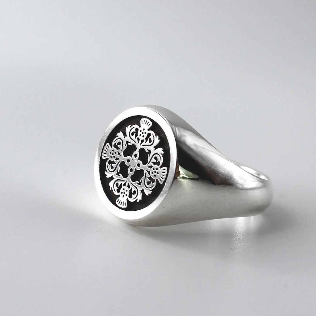 Scottish Thistle Signet Ring, Sterling Silver Scottish Ring, Scotland ...