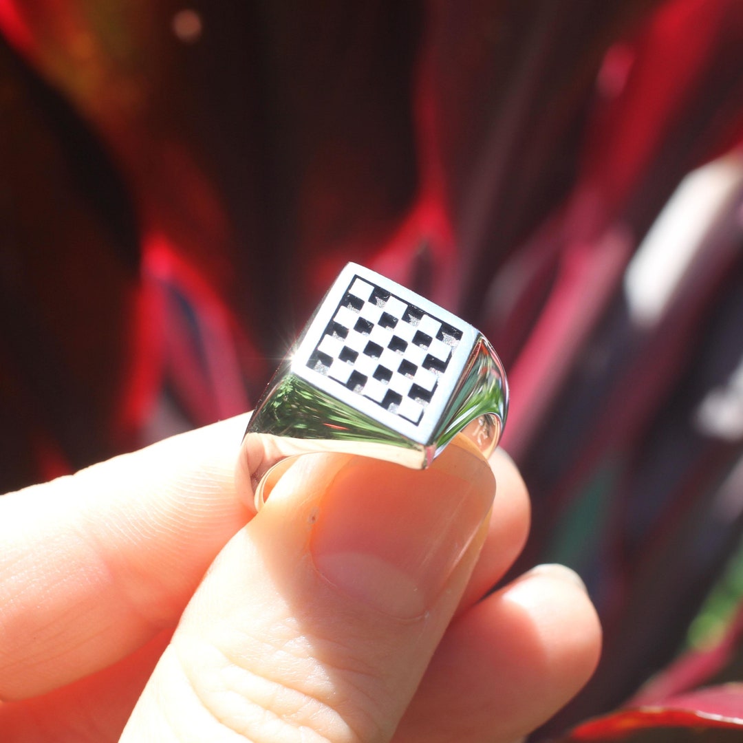 Checkerboard Signet Ring, Diamond Shaped Ring, Mens Checkerboard Ring ...
