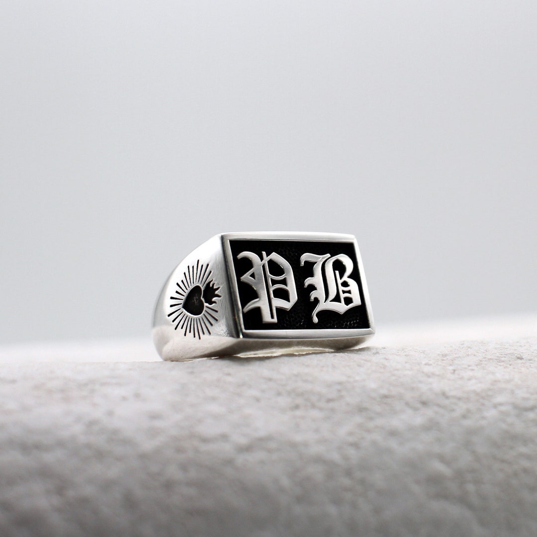 Gothic Initials Signet, Old English Letter Ring, Double Initial Ring ...