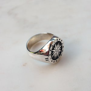 Compass Rose Signet, Sterling Silver Nautical Ring - Etsy