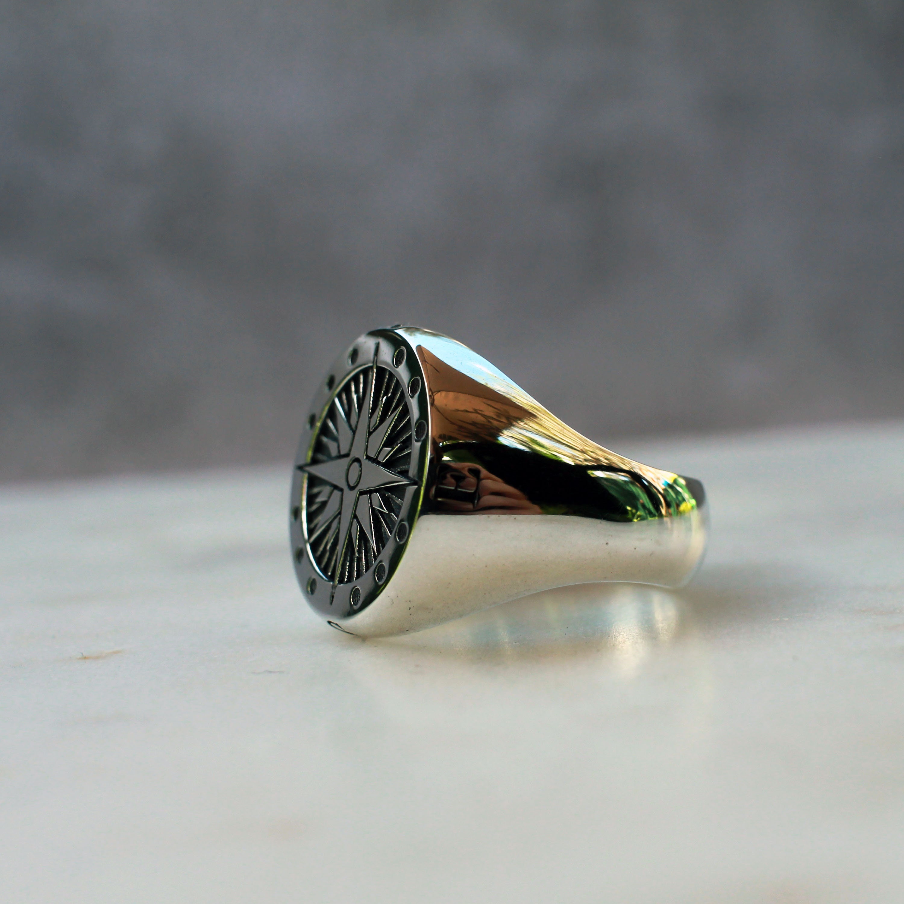 Compass Rose Signet, Sterling Silver Nautical Ring - Etsy